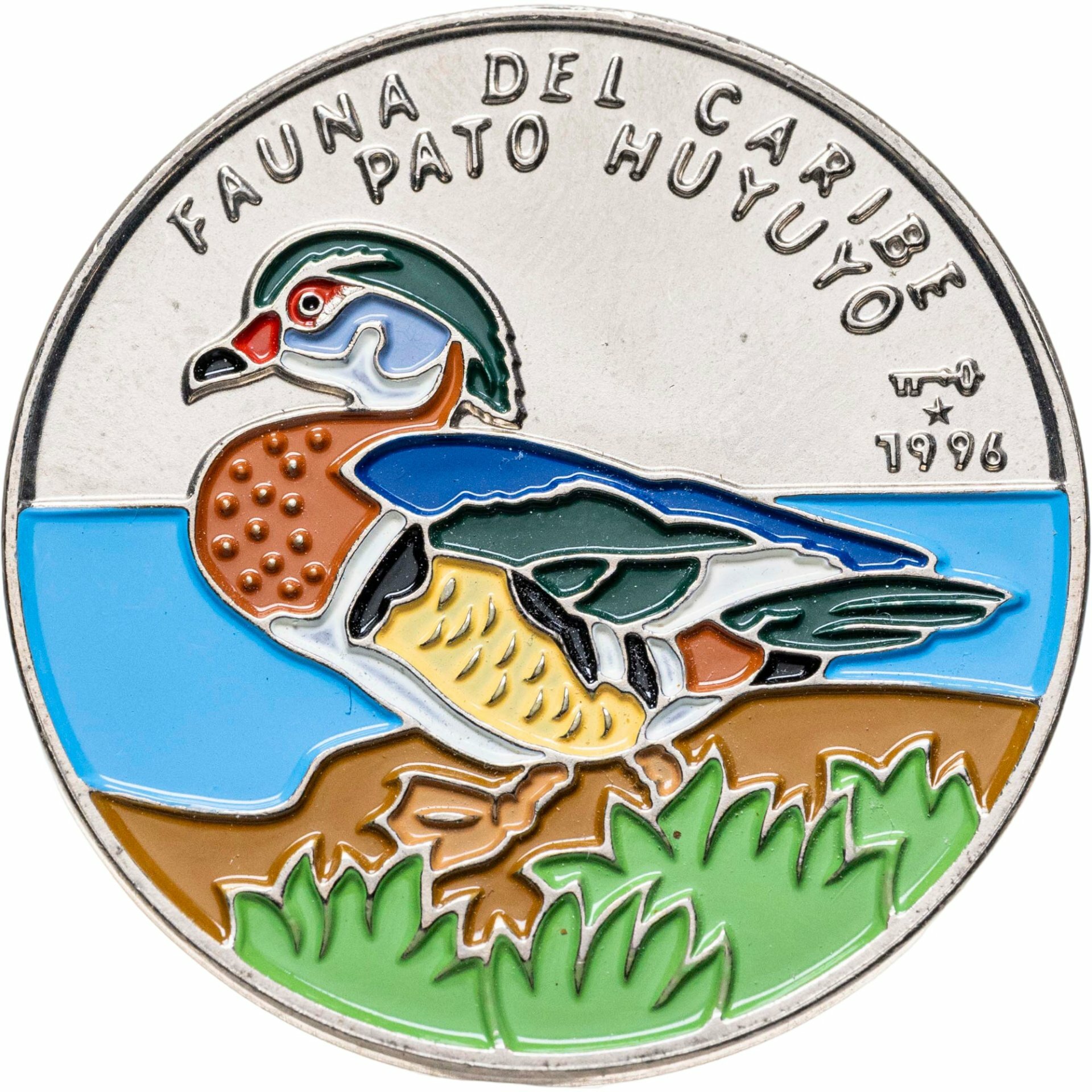 Куба 1 песо peso 1996 Карибская фауна - Каролинская утка, Мельхиор медь-никель, в сохранности UNC