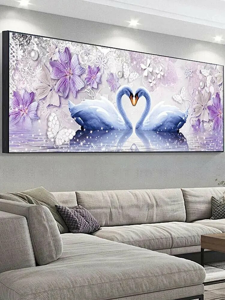 140X50CM/Алмазная мозаика "Лебедь" / Алмазная вышивка / Круглая картина стразами Полная выкладка