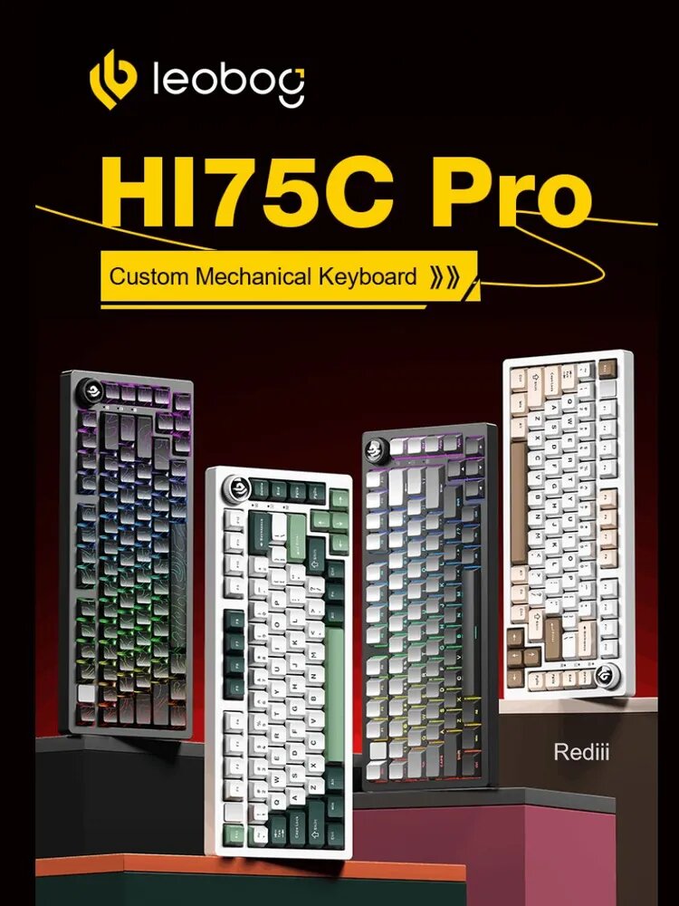 LEOBOG Клавиатура беспроводная Hi75C PRO, 3 Mode Connection, Turquoise Switch, черный матовый, светло-бежевый