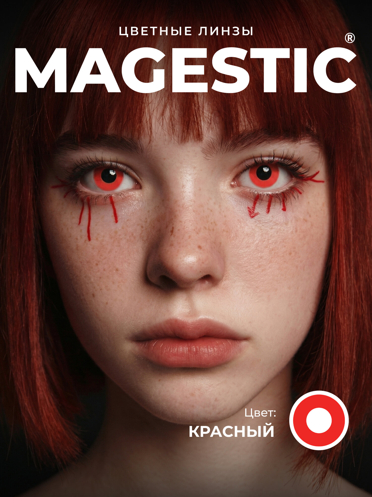 Цветные контактные линзы MAGESTIC Halloween красные Вампир, 1 пара