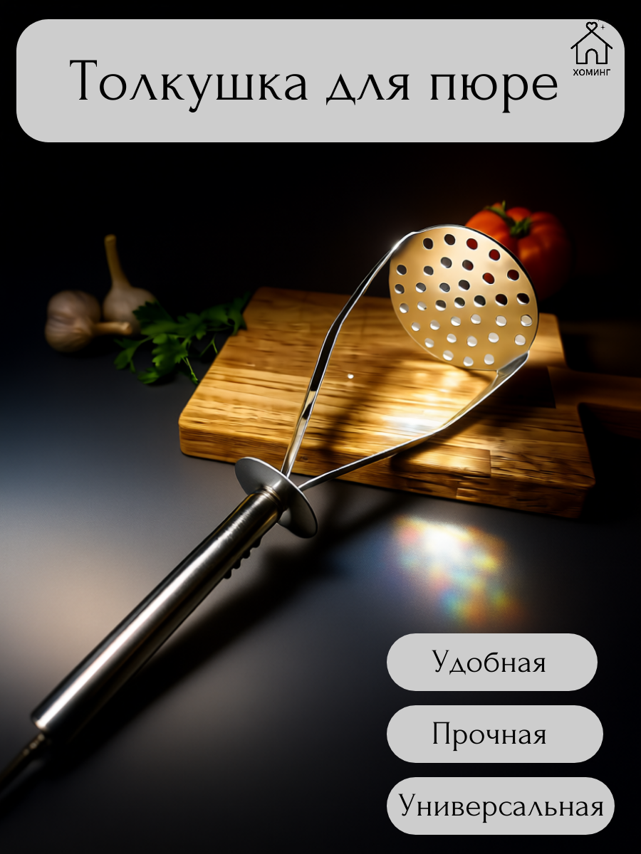 Толкушка для картофеля из нержавеющей стали, 29см, с петлей для подвешивания