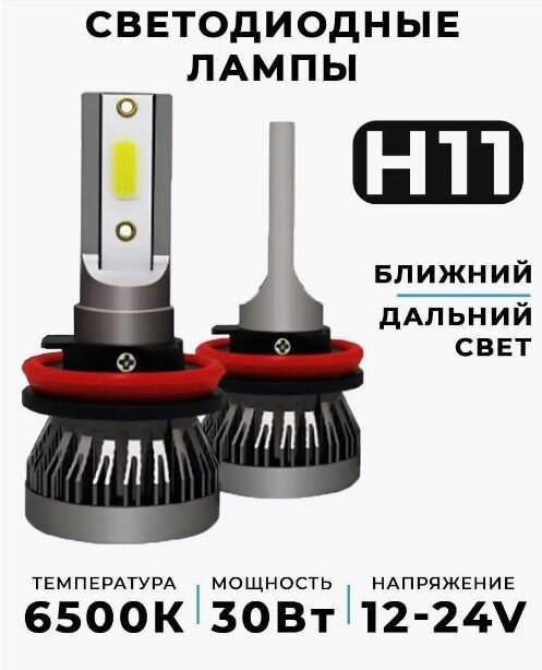 HD Лампы светодиодные автомобильные led лампы Н11 Мини Mini LED, 30W , 9-32V 6500K 3800LM цоколь H11 комплект 2 шт