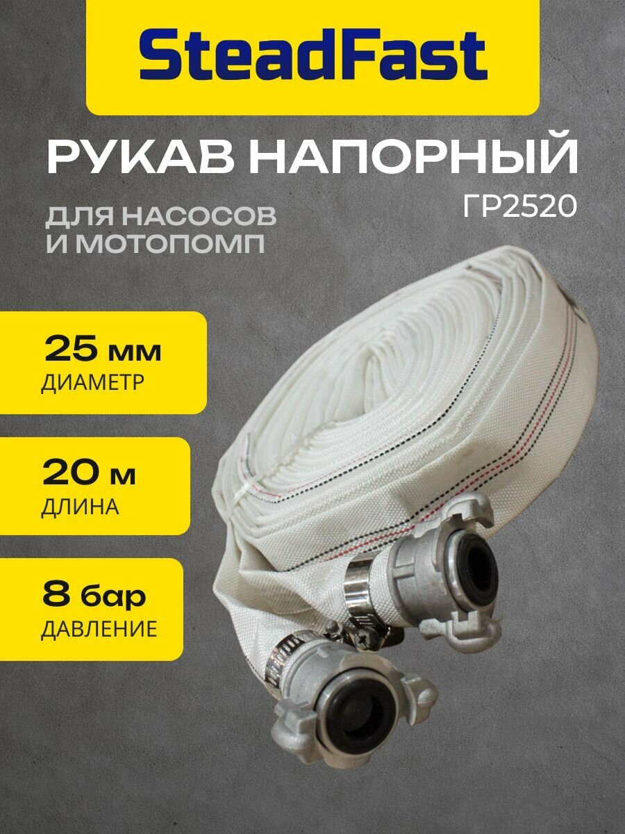 Рукав напорный ГР2520 25 мм 20 м с головками для воды и перекачки воды, ПВХ полиэстер, рукав для насоса 1 дюйм, шланг поливочный