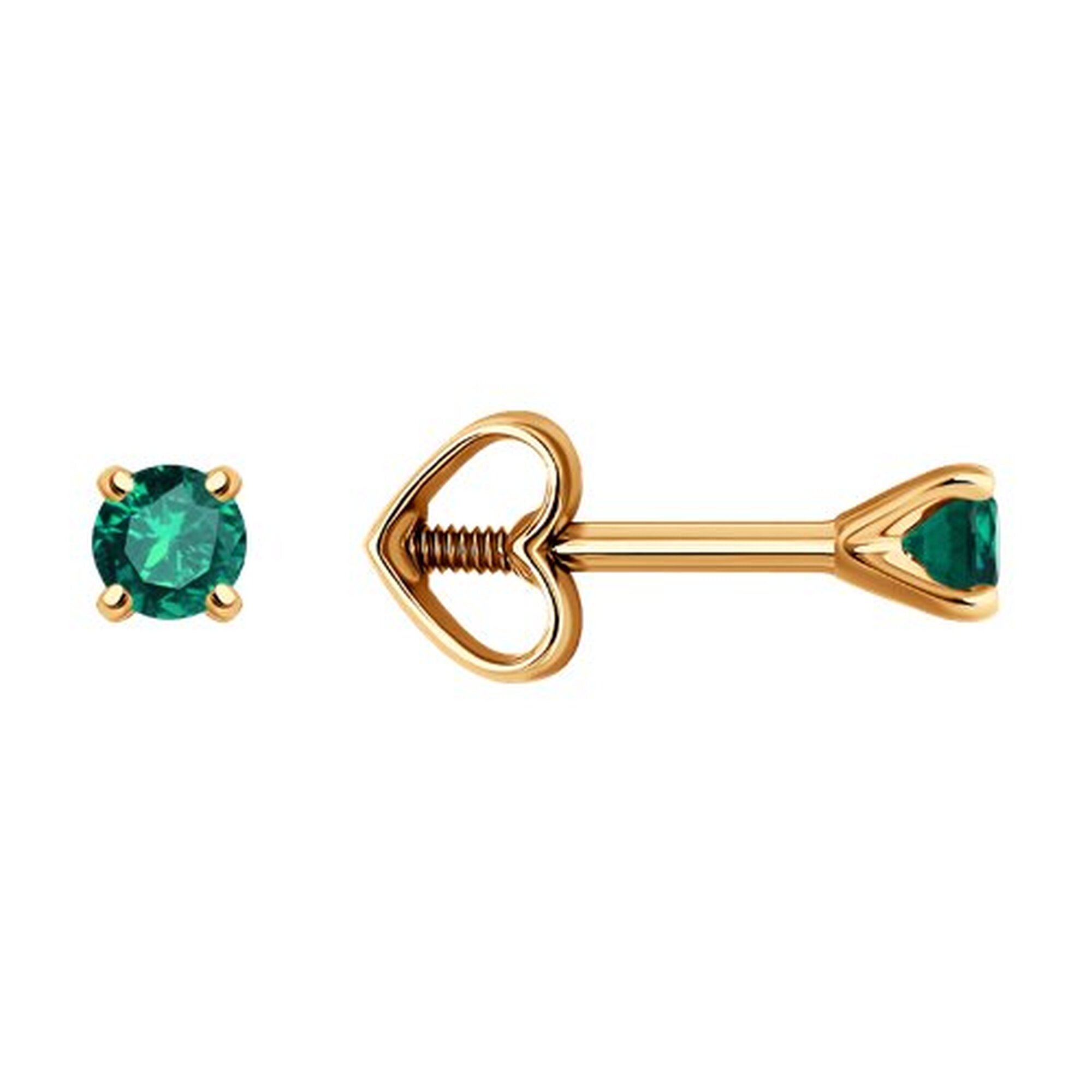 Серьги, красное золото, 585 проба, изумруд