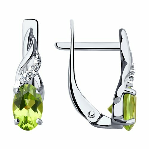 Серьги, серебро, 925 проба, родирование, фианит, хризолит