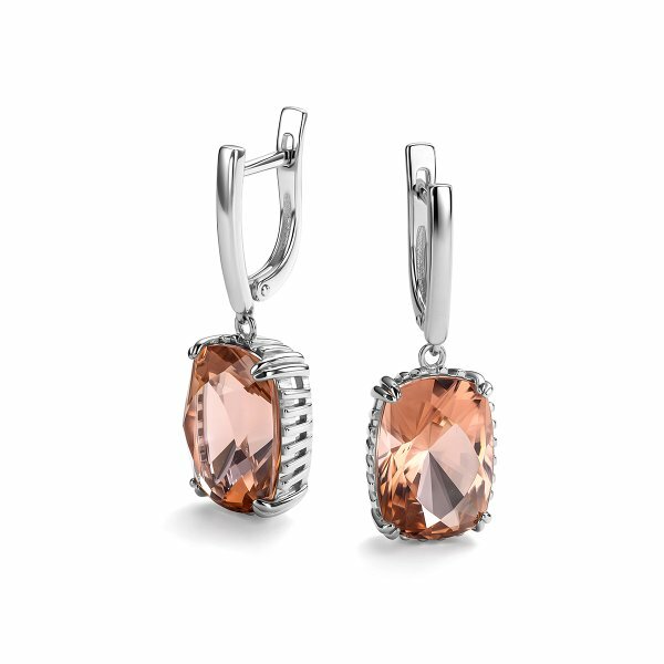 Серьги, серебро, 925 проба, родирование, морганит синтетический
