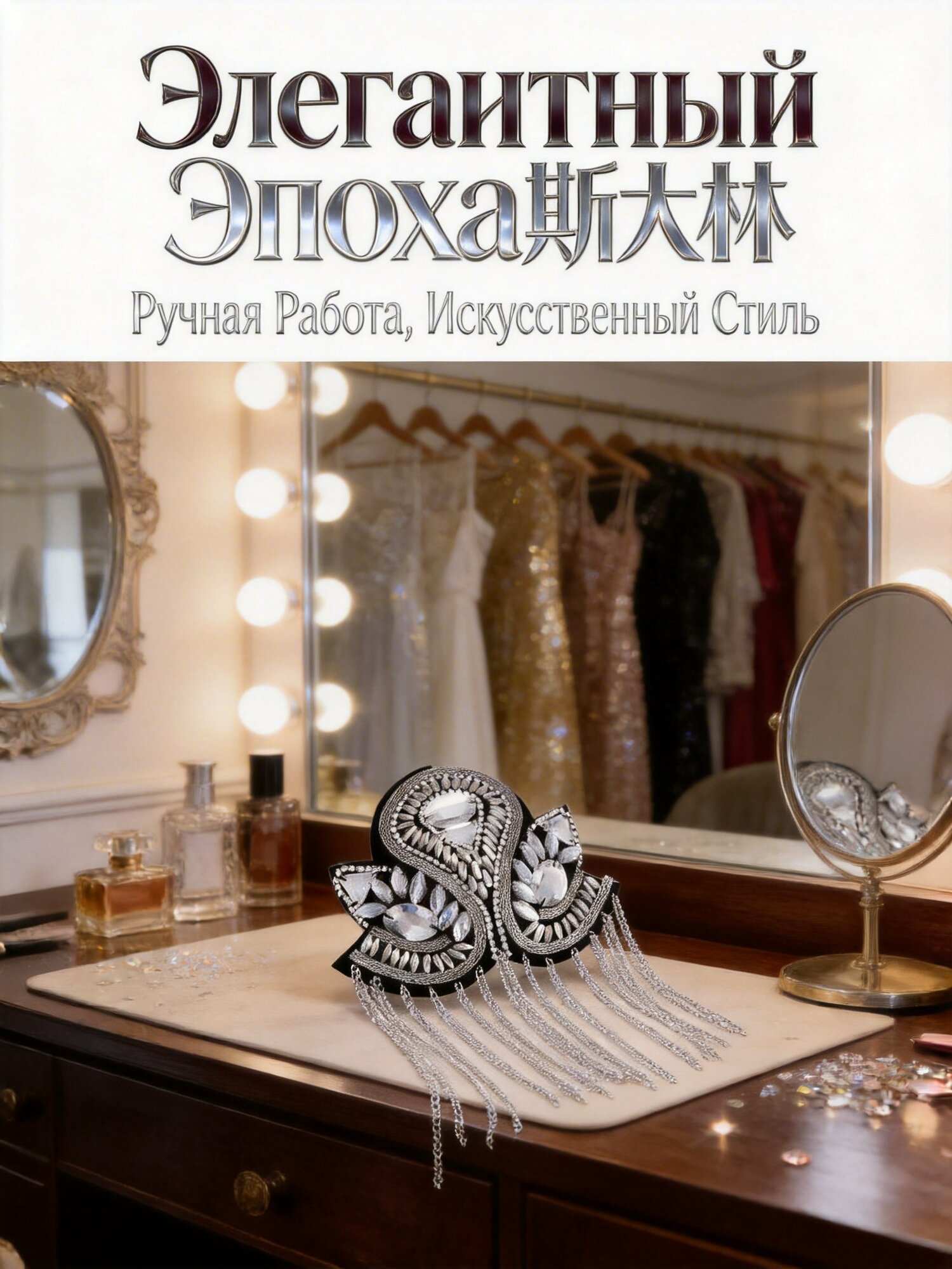 Эполет со стразами, ручной работы как декоративный аксессуар для украшения одежды и костюма