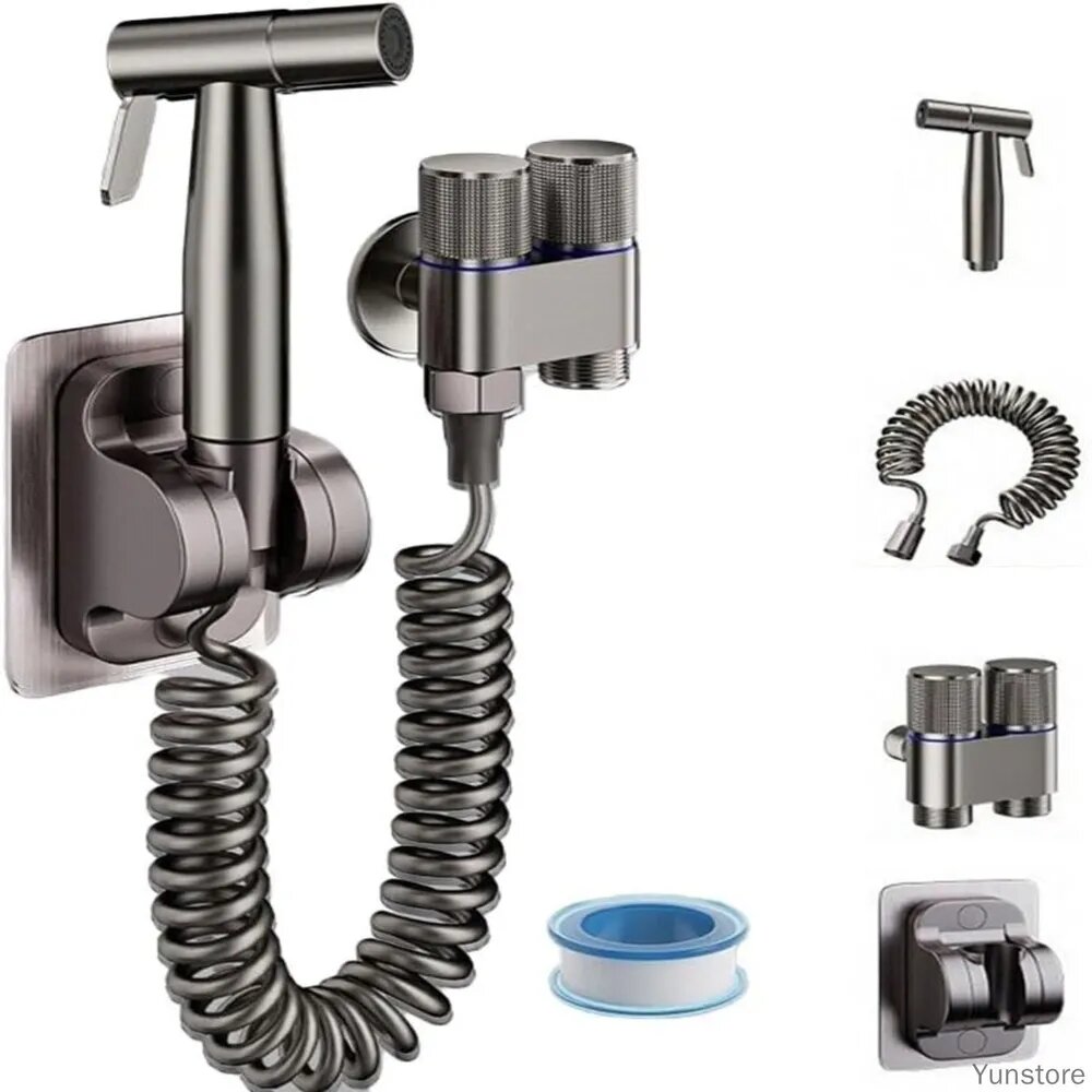 Сифон для биде: из нержавеющей стали и латуни, износостойкий двухпушевой клапан с регулируемым давлением, универсальный набор для ванной комнаты, ухода за детьми и мытья