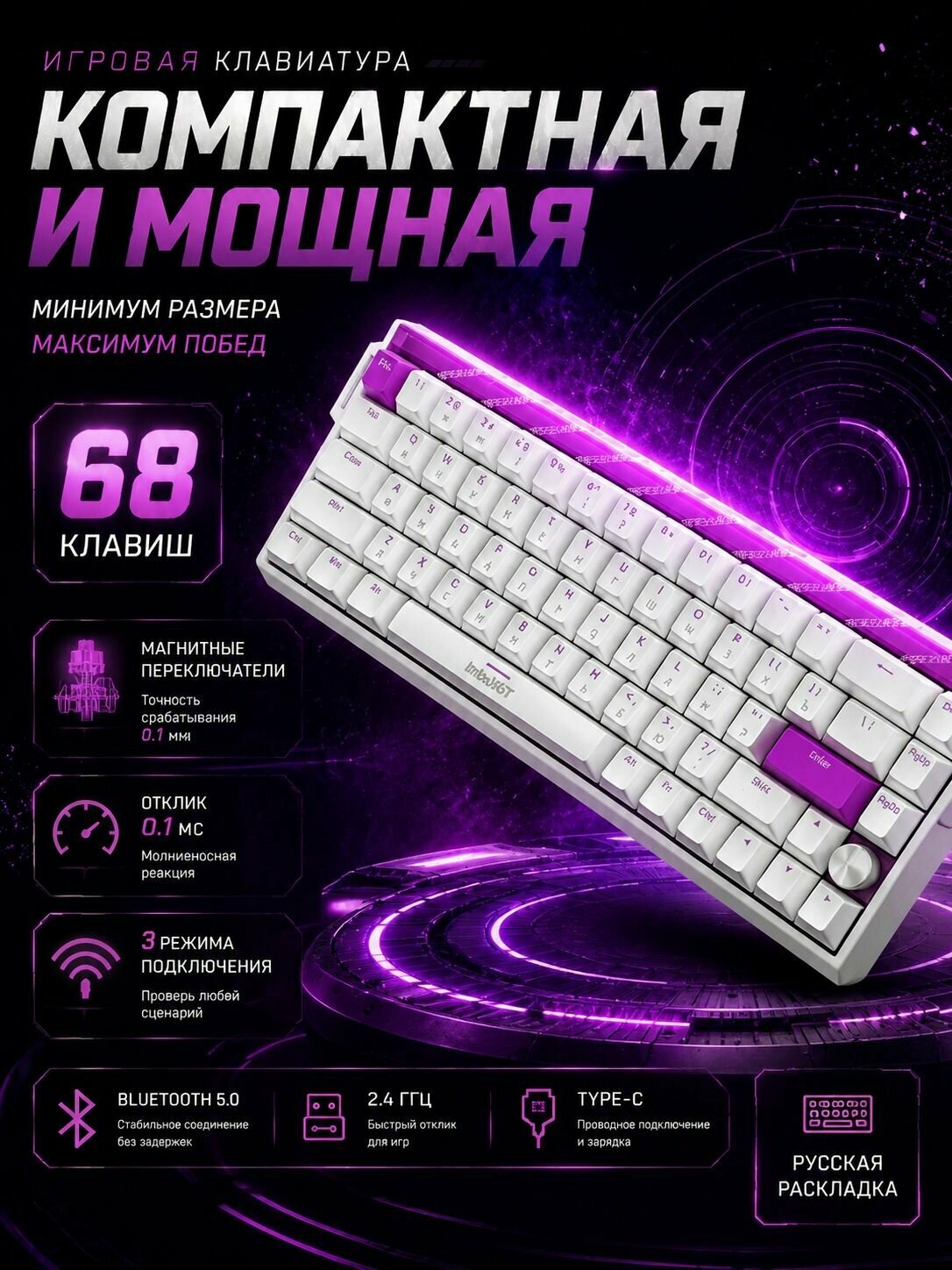 Клавиатура магнитная игровая 60% LANGTU BOOM68