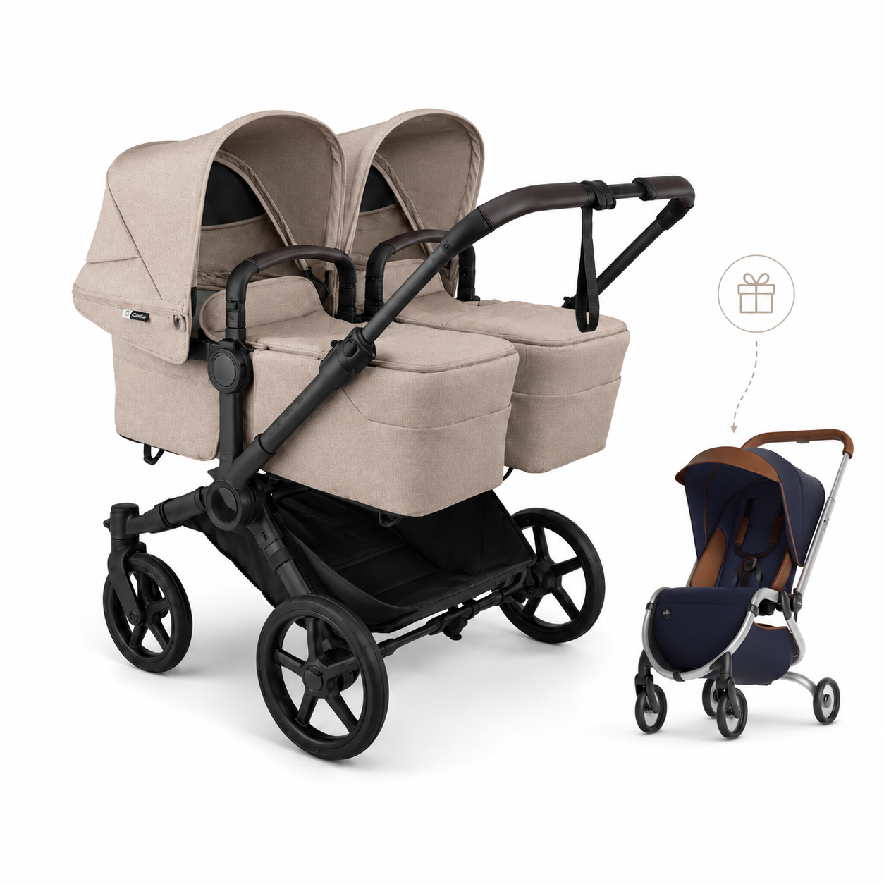 Детская коляска 2 в 1 для двойни и погодок Bugaboo Donkey 6 Twin на шасси Black desert taupe + Mima ZIGI