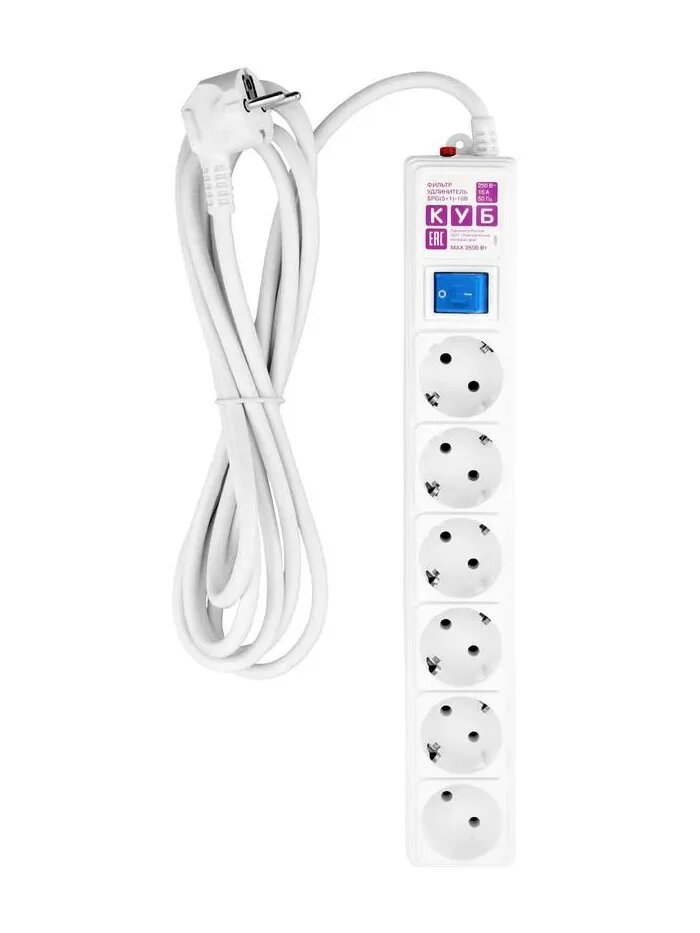 Сетевой фильтр Power Cube SPG6-16-5M 5,0 м 6 розеток (белый) 16А/3,5кВт