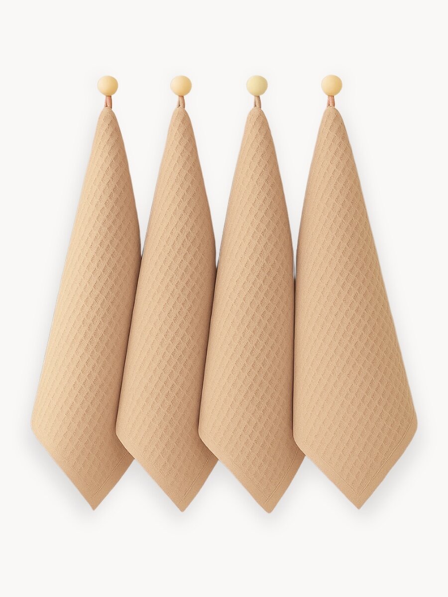 Набор полотенец вафельных Ночь Нежна 30х60 Кол-во 4 шт. цвет бежевый, вафельное полотенце для рук и лица в ванную и в кухню