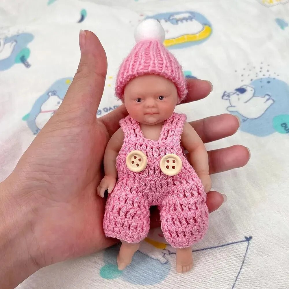 MYREBABY Reborn Baby Doll 4,5-дюймовая полностью силиконовая кукла для девочек / мини с принадлежностями для кормления - розовый