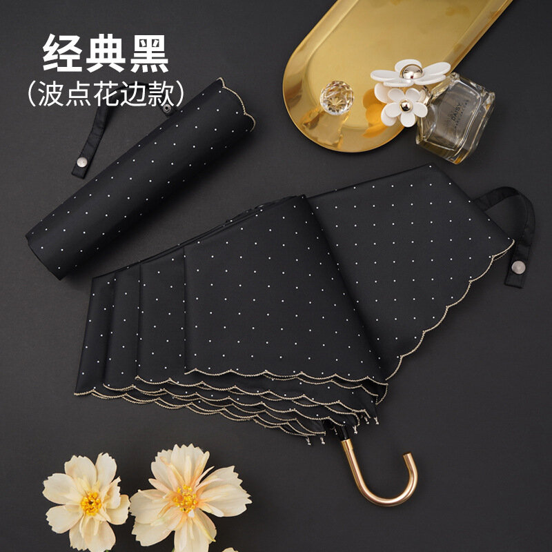 Зонт, 28 см, золотой крючок, горошек, вышивка, защита от ультрафиолета