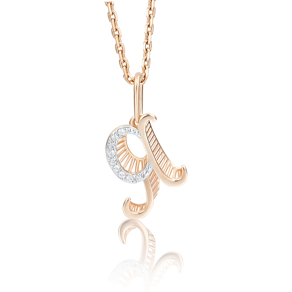 Подвеска, красное золото, 585 проба, фианит