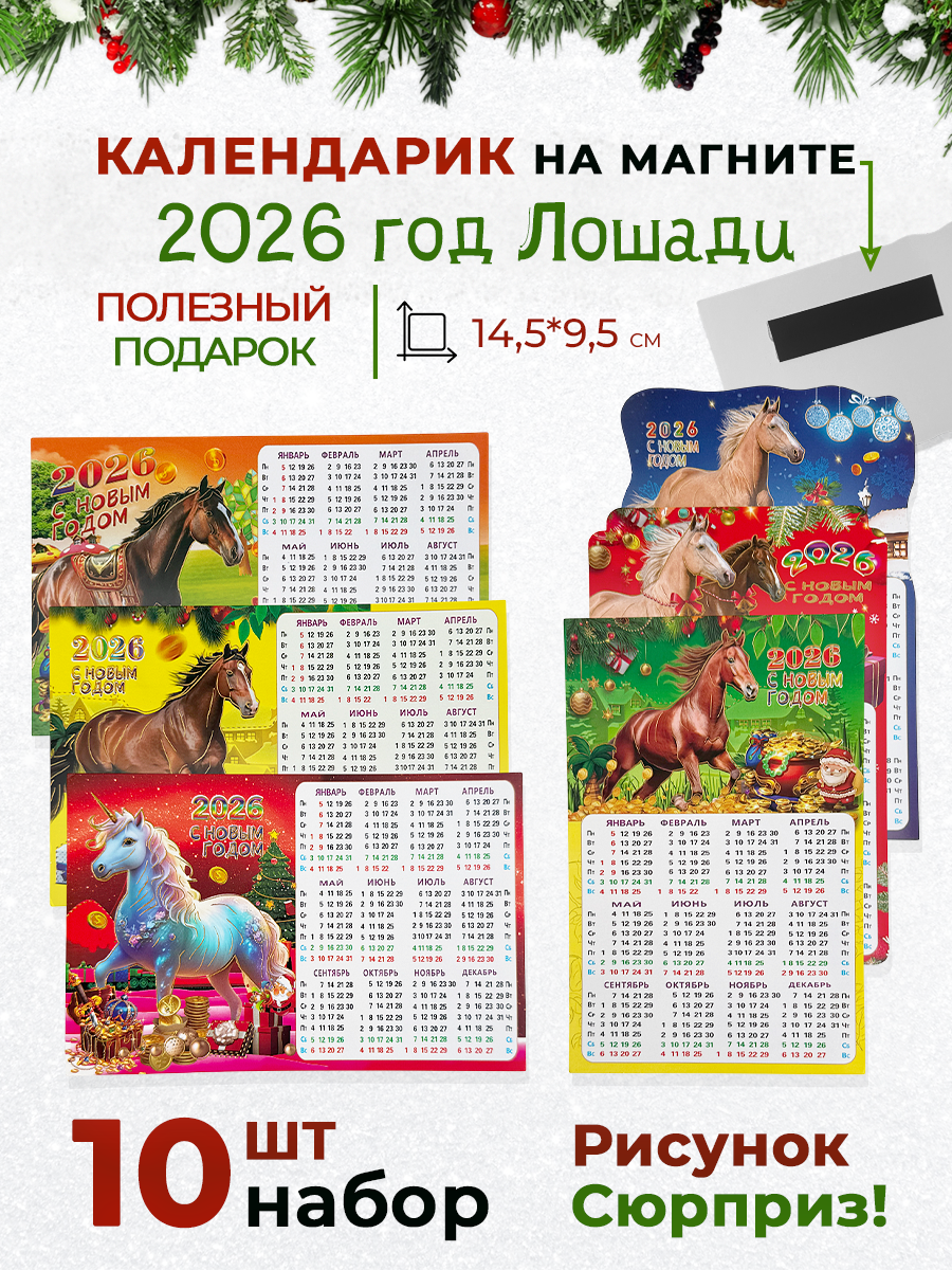 Календарь новогодний 2026 на магните символ года набор 10 шт