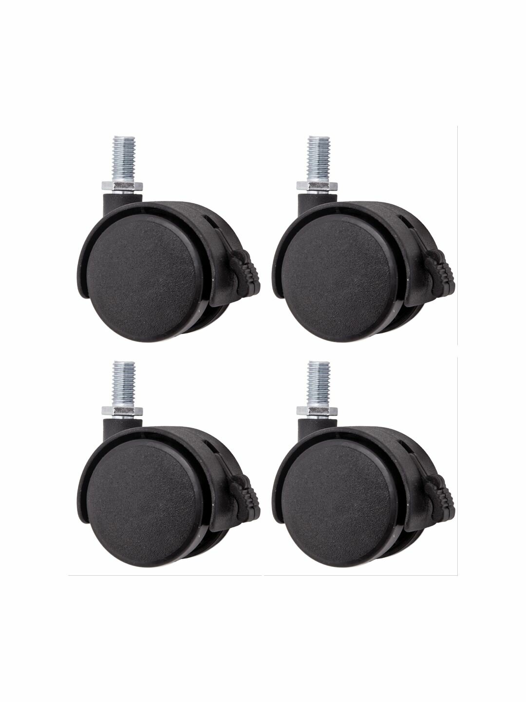 Колесо мебельное пластиковое d40мм с винтом М8, с тормозом, черное (цена за 4 штуки)