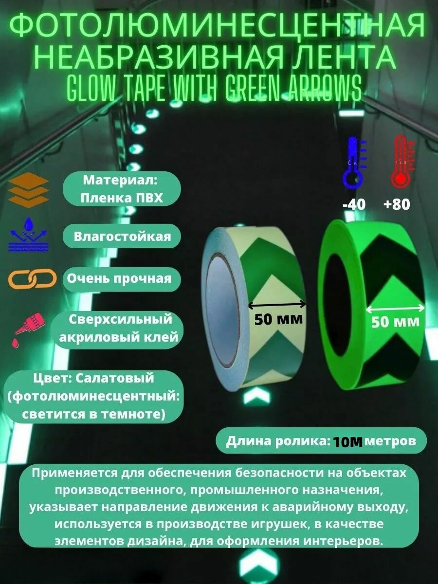 Фотолюминесцентная самоклеящаяся эвакуационная лента/ ФЭС лента/ размер 50мм*10м