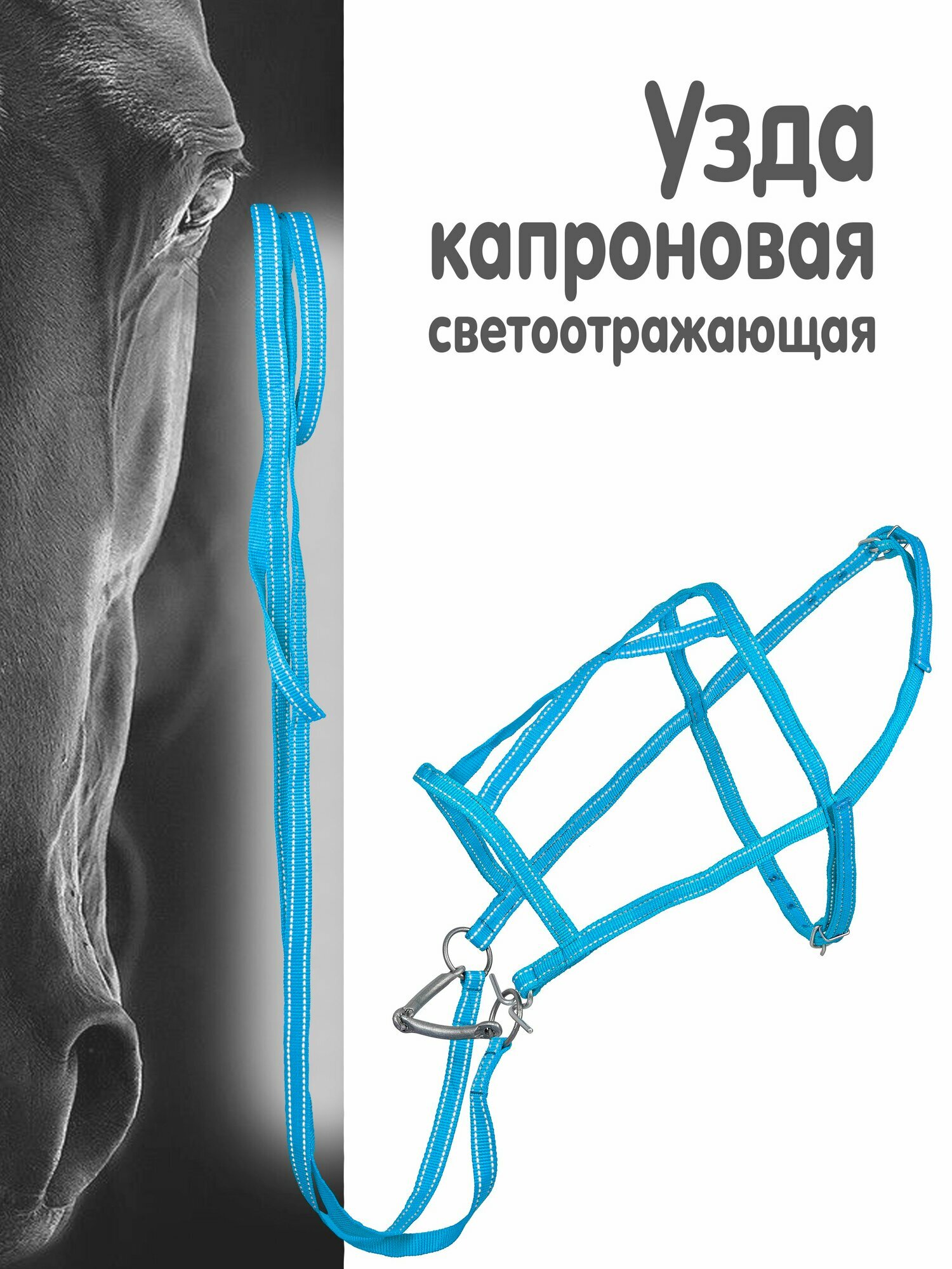 Узда для лошади светоотражающая, узда капроновая двойная 20 мм REITER