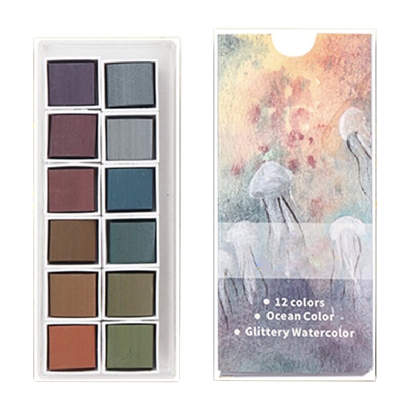 12 Цветов Блестящие Акварельные Краски Набор Перламутровых Цветов Начинающий Художественный Набор для Детей Художники Пейтинг DIY Ремесла Дизайн Ногтей