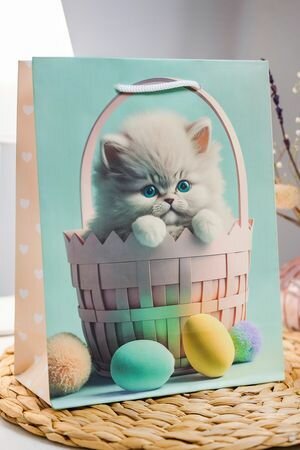 Подарочный пакет котик В лукошке, бумага, 23х17 см, Koopman International APF806400-1