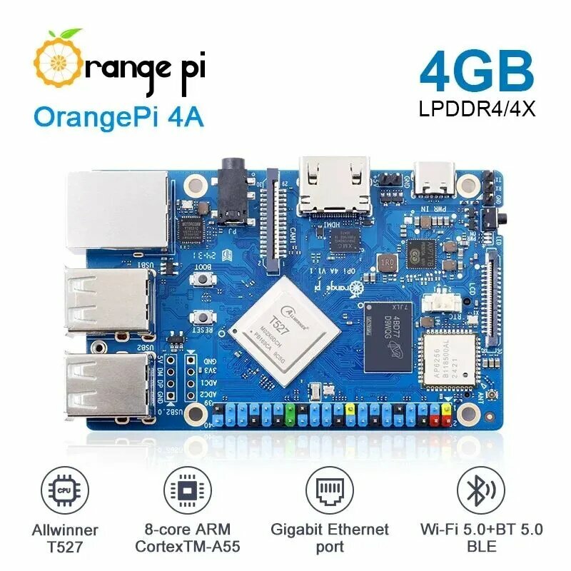 Orange Pi 4A 4GB RAM Allwinner Mini PC WiFi+BT5.0 BLE M2 NVMe SSD 2TOPS NPU Однопанельный Computer Run Ubuntu Debian Android13 OS