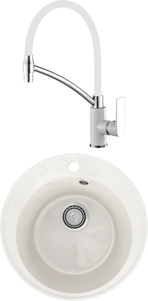 Комплект Мойка Practik PR-M 475-001, белый камень / Смеситель Haiba HB72505-8, белый