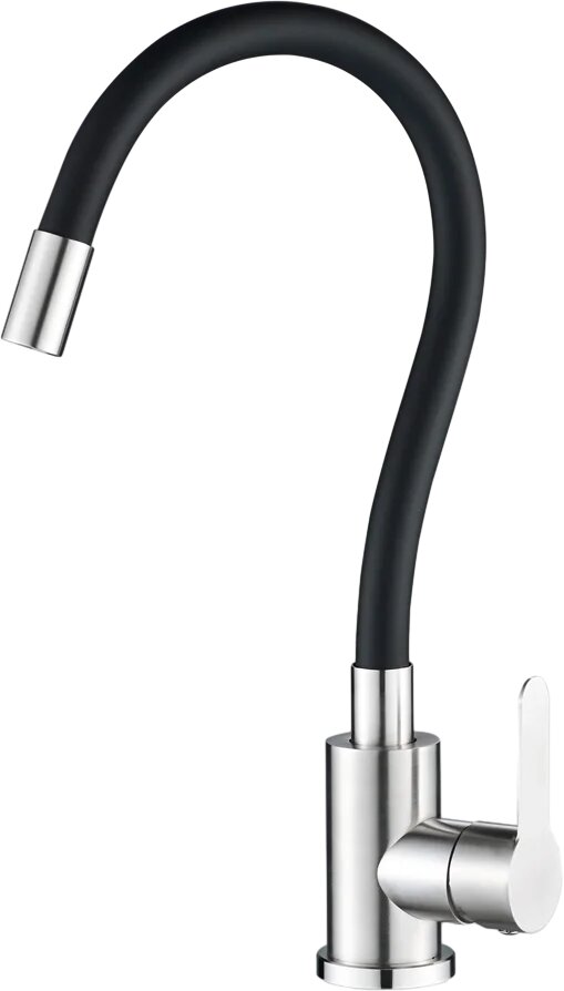 Смеситель для кухни WesnaArt Eko EKO05-140 с гибким изливом, с поворотным изливом, черный, матовый, однорычажный, нержавеющая сталь, с керамическим картриджем