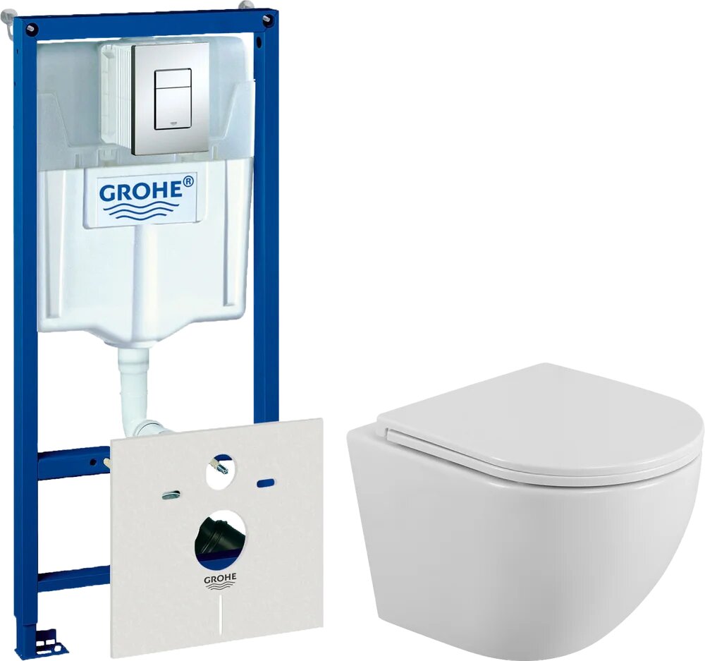 Комплект Унитаз подвесной BelBagno Uno BB3105CHR/SC / Инсталляция Grohe Rapid SL 38772001 3 в 1 с кнопкой смыва / Шумоизоляция 37131000