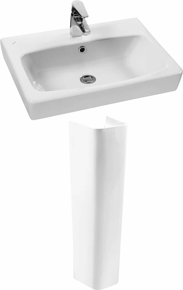 Комплект 2 в 1 Раковина Santek Нео 55 глянцевая белая / Пьедестал 1. WH30.2.182 глянцевый белый