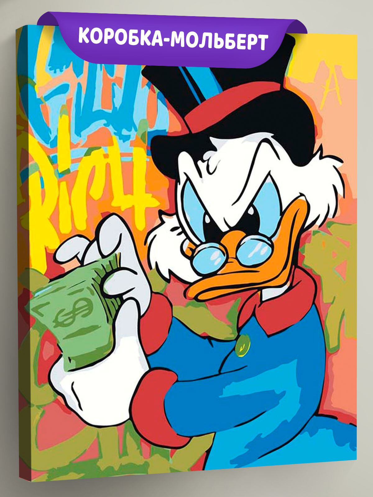 Картина по номерам на холсте Скрудж МакДак с долларами 40х50