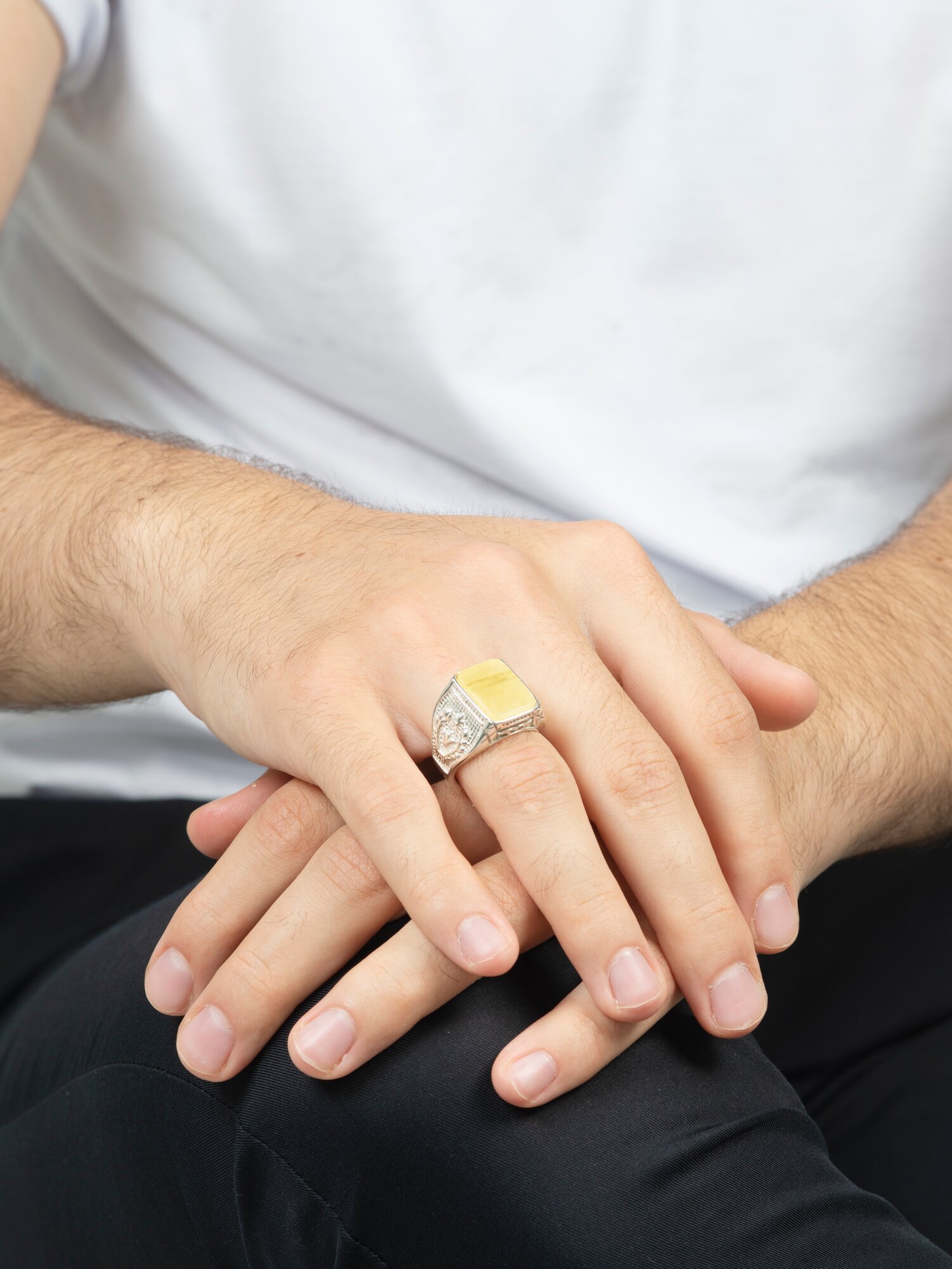 Печатка, серебро, 925 проба, янтарь