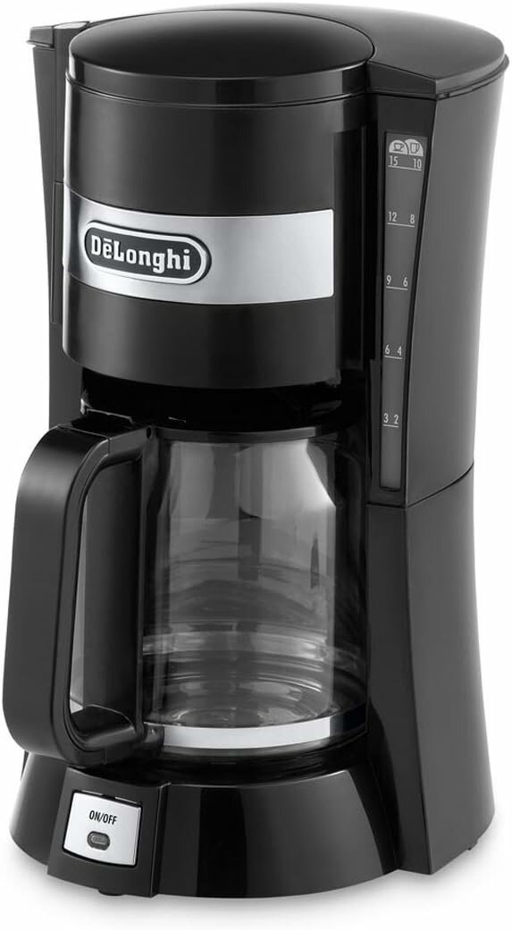 Кофеварка капельная DeLonghi "ICM15210", 10 порций, стекло, 1000Вт, черная