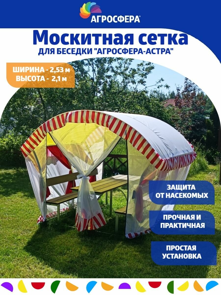 Москитная сетка для беседки Агросфера Астра со шторами, красно-белая полоска