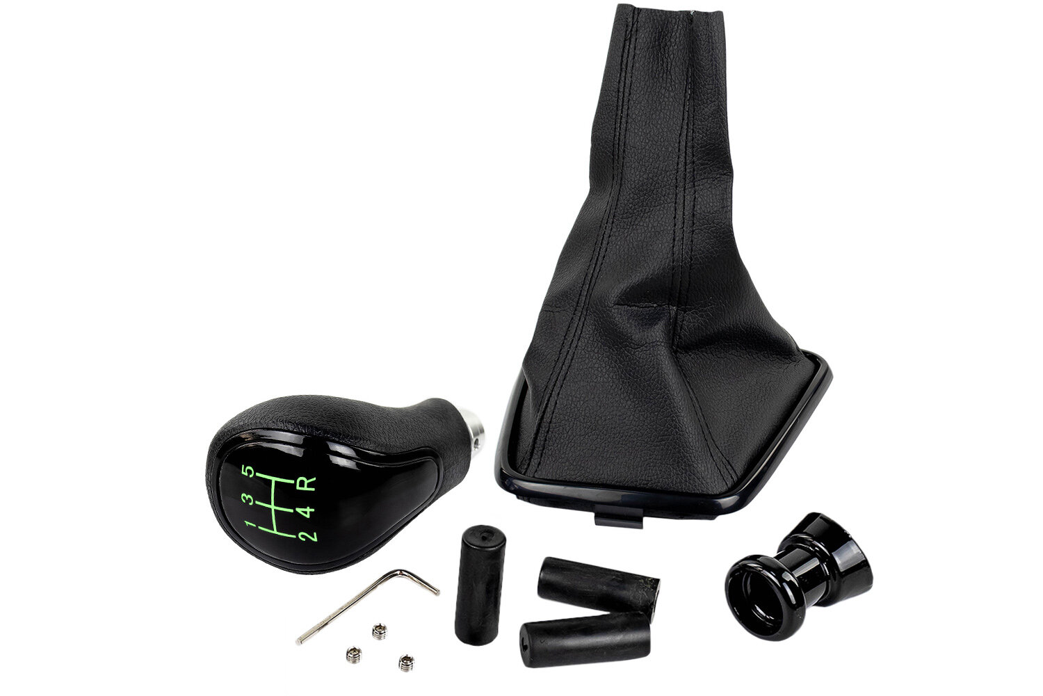 Ручка МКПП черный лак, зеленая подсветка Sal-Man с пыльником на Лада Веста, Веста NG