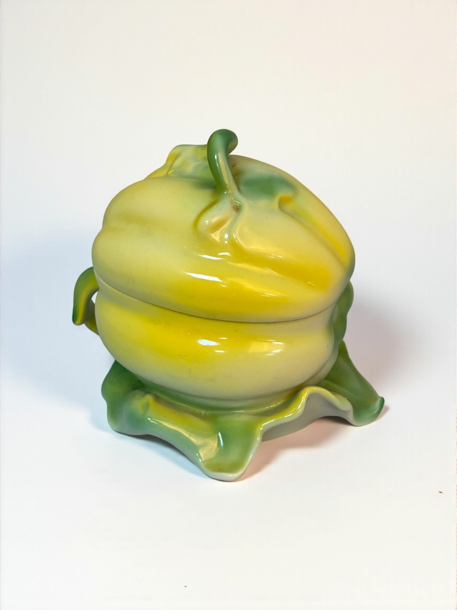 Антикварная масленка "Тыква", фарфор, СССР, 1960-е, авторская работа