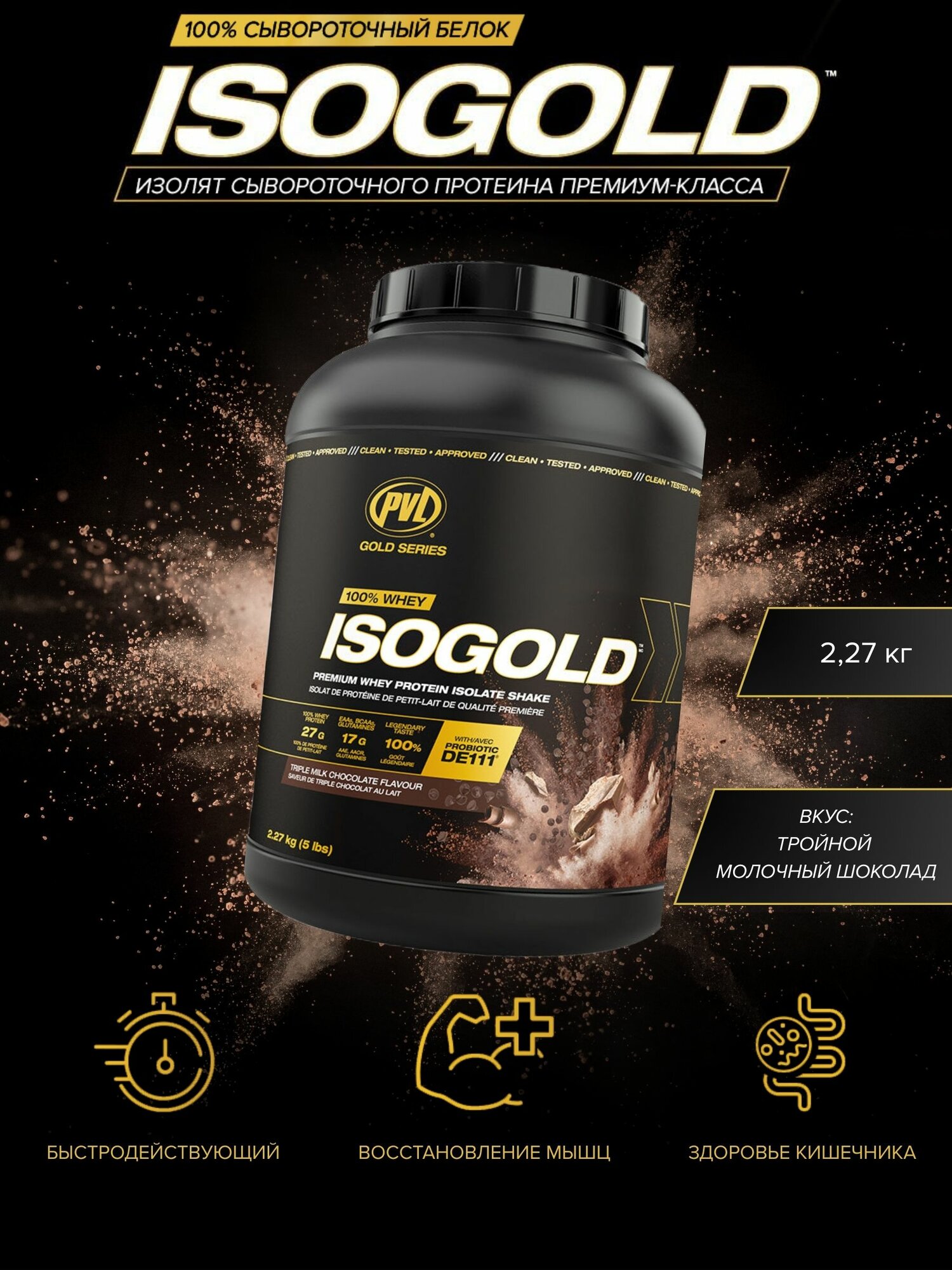 Изолят сывороточного протеина PVL Iso Gold со вкусом "Тройной молочный шоколад" 2270 гр
