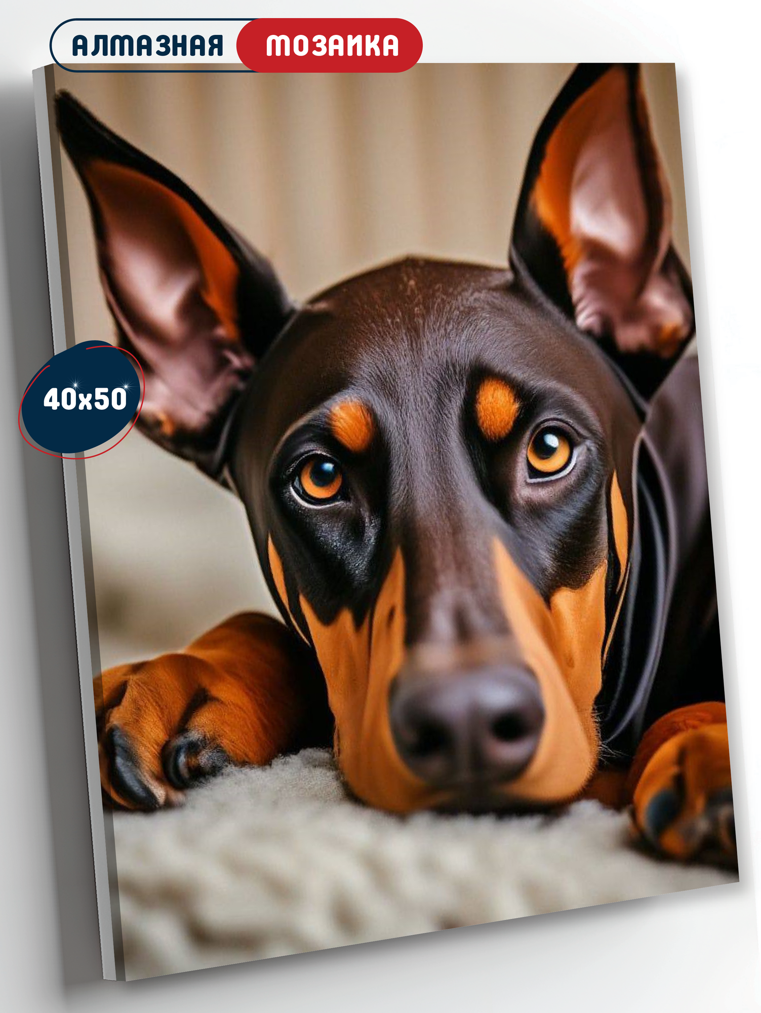 Алмазная мозаика 40х50 на подрамнике картина стразами алмазная вышивка доберман