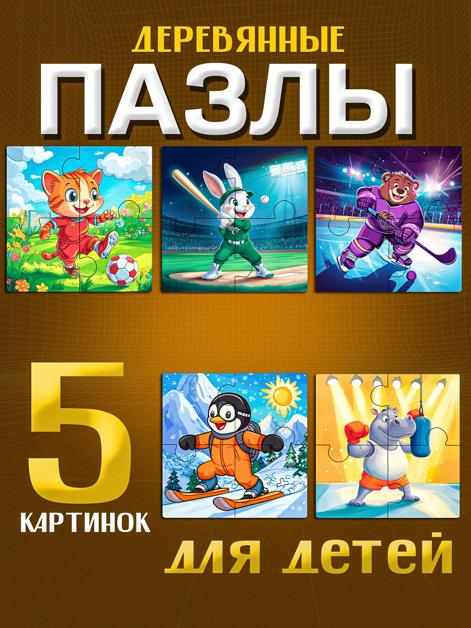 Деревянные крупные пазлы для малышей, разрезные картинки от 2 лет, развивающий набор из 5 пазлов