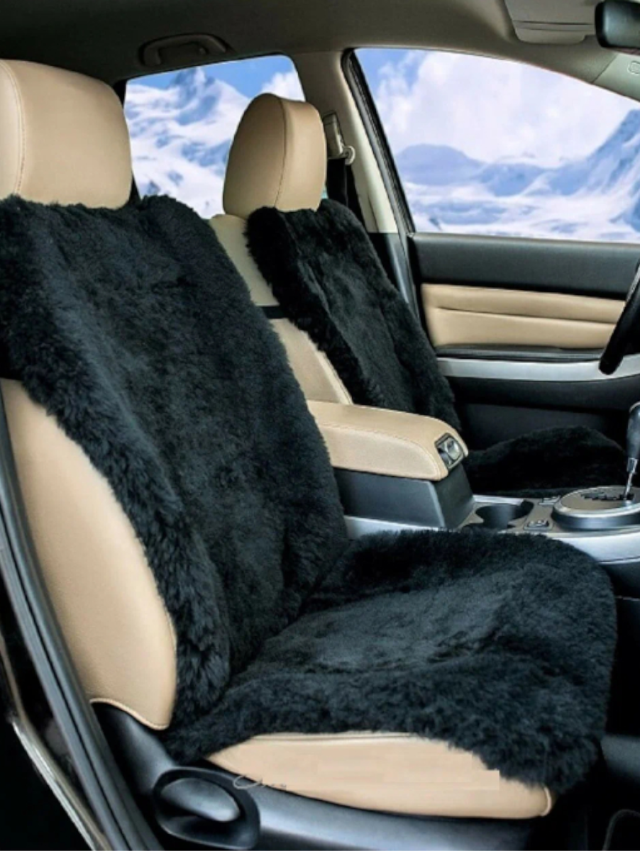 Накидка меховая из овчины без подголовника Shkura-Dekor длинный ворс черная