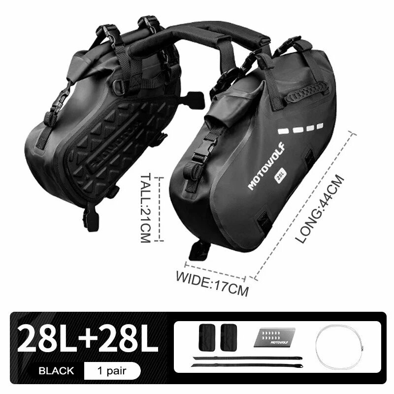 Боковая сумка для мотоцикла 18 л/28 л, водонепроницаемая седельная сумка для мотокросса, крепление на ремне двигателя для Honda, Suzuki, Yamaha, BMW R1250GS 28L Black