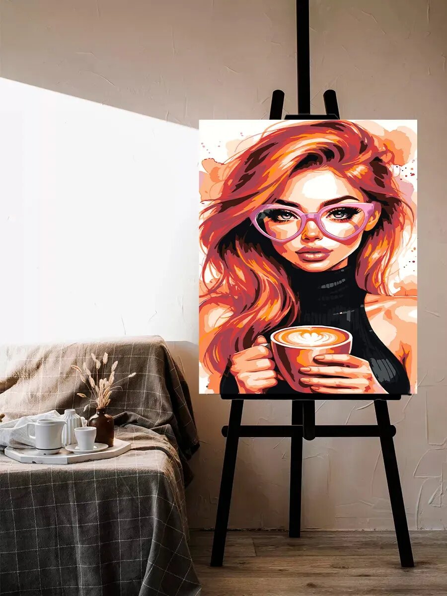 Картина по номерам Девушка с Кофе Иллюстрация