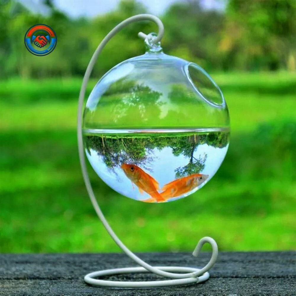 Подвесная стеклянная аквариум-чаша для золотых рыбок, прозрачная круглая ваза на подставке, компактный настольный аквариум для дома и офиса, украшение интерьера