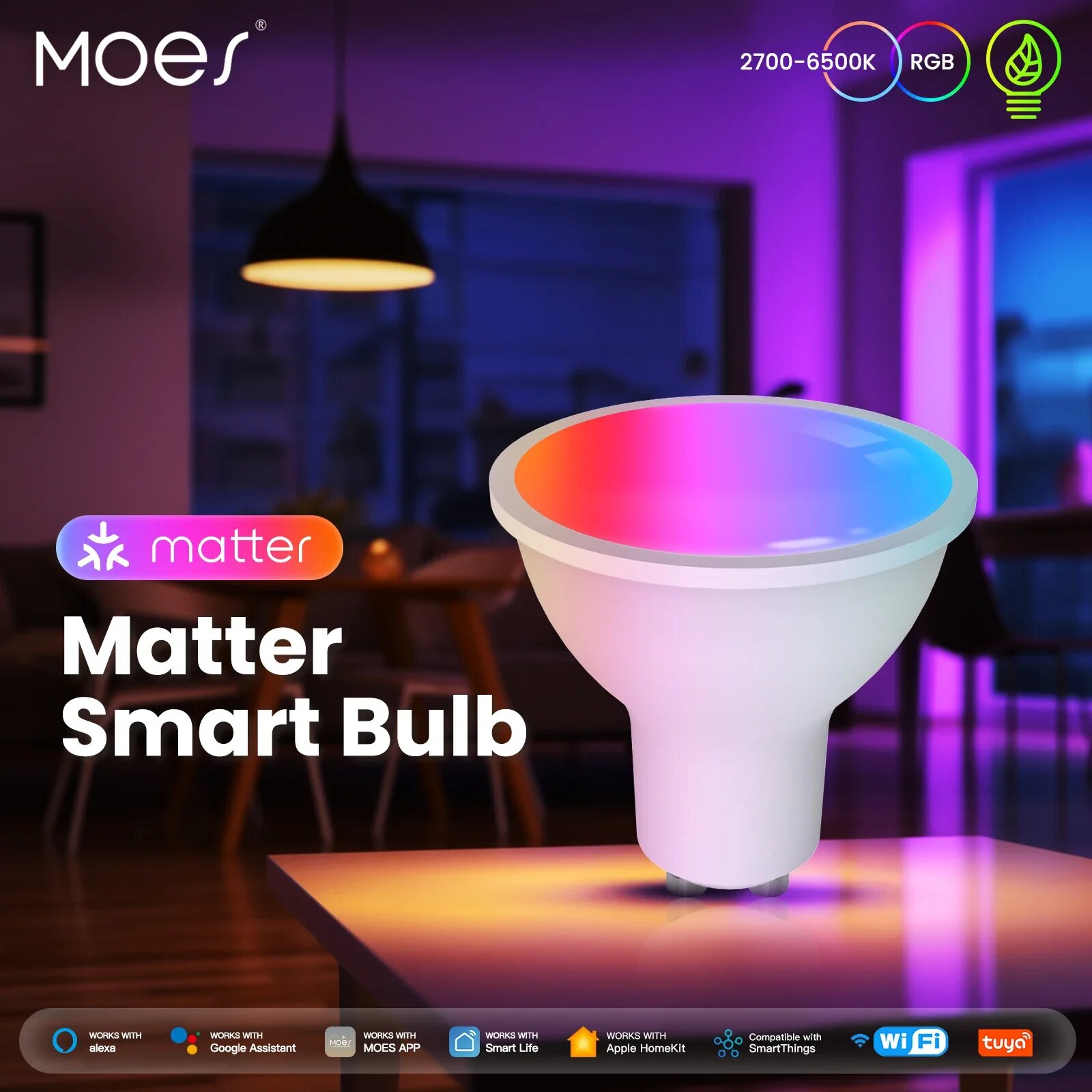 MOES Tuya Matter RGB Светодиодная лампа GU10 Matter GU10 1PC