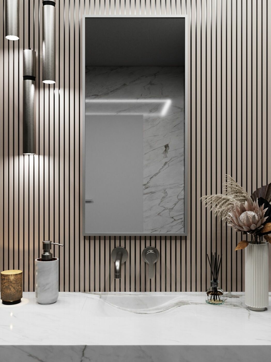 Зеркало настенное 80х40 см. BLX MIRROR в ванную в алюминиевой раме, Серебро