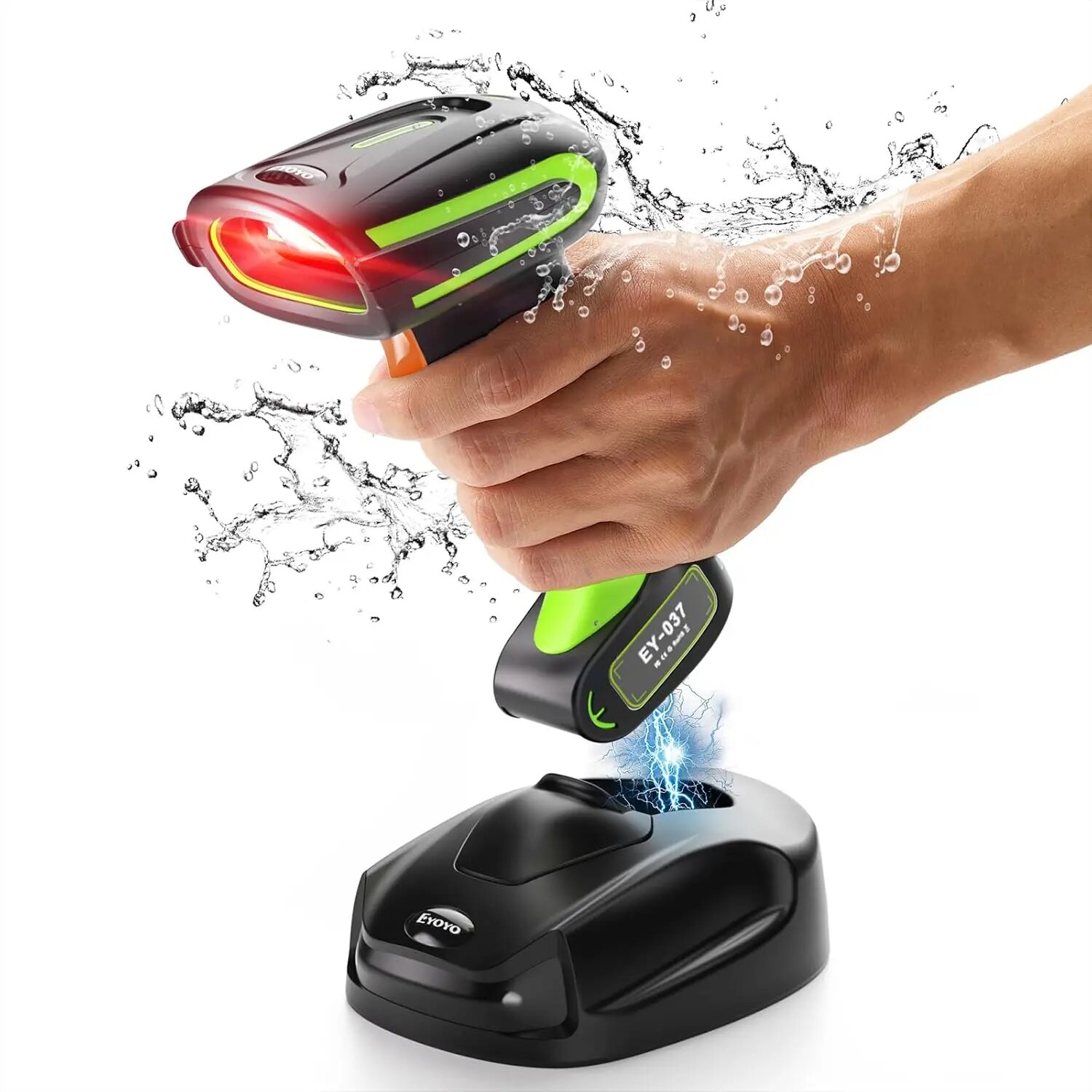 Eyoyo Модернизированный 2D промышленный сканер штрих-кода Bluetooth с подставкой для беспроводной зарядки IP65 Беспроводной считыватель штрих-кодов QR Hands-Free