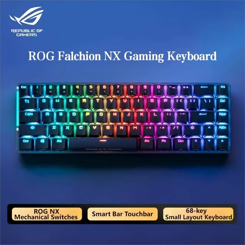 Игровая клавиатура еспроводная механическая ASUS M601 ROG Falchion 68 клавиш, подсветка RGB, с интерактивной сенсорной панелью, переключателями Cherry MX RED 450 часов автономной работы