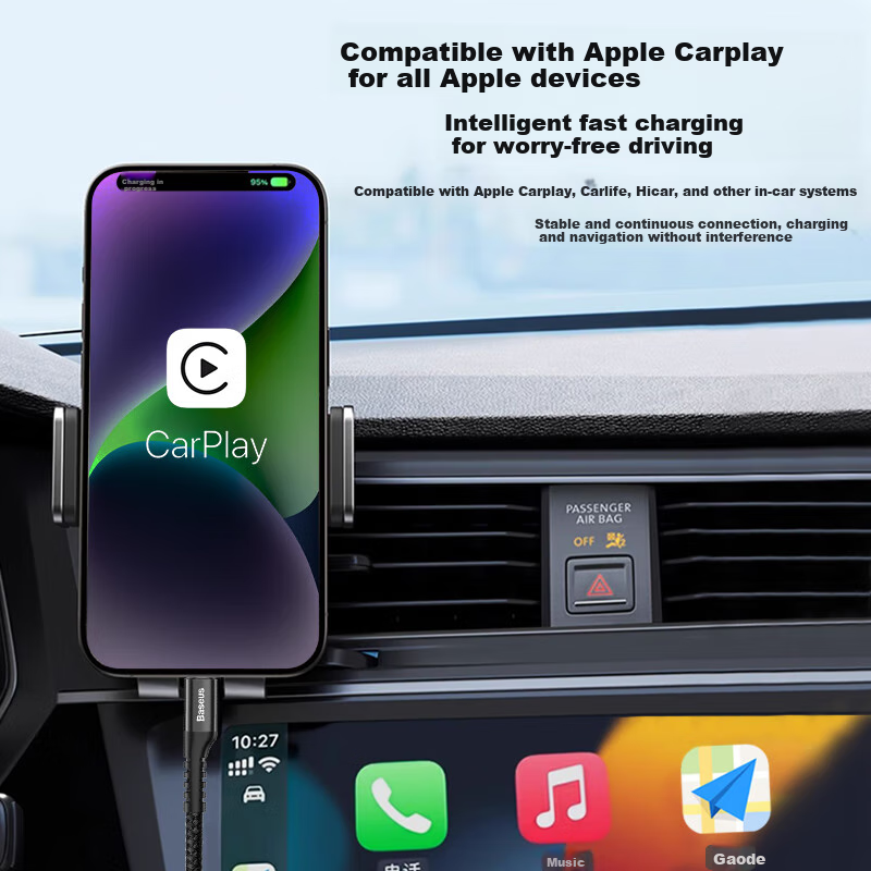Baseus Apple Data Cable Spring Telescopic Car Phone Charging Cable Portable Car Charger for iPhone 14/13/12/11/8Plus/X/iPad/Air/Pro 1m