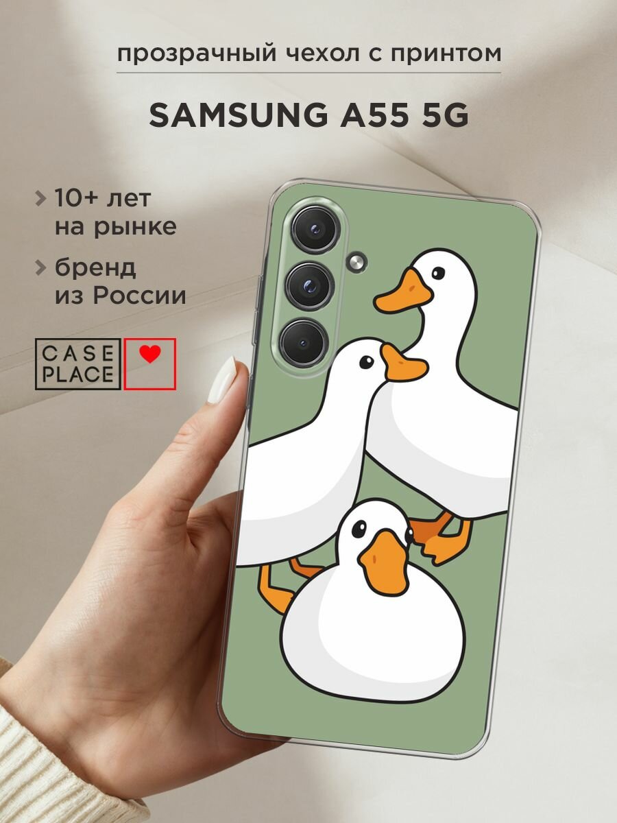 Чехол на Samsung Galaxy A55 5G / Самсунг Галакси А55 5G с принтом "Утиное трио"