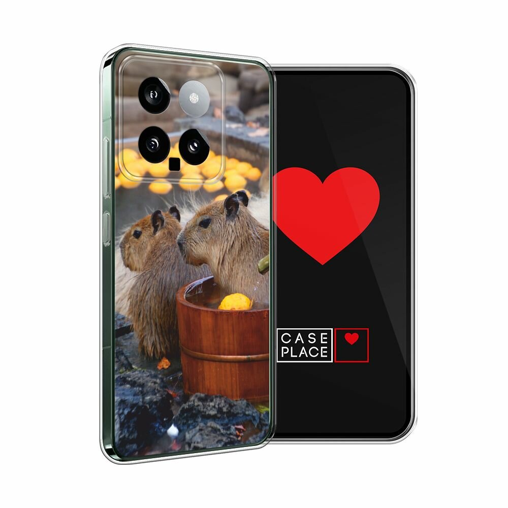 Силиконовый чехол на Xiaomi 14 / Сяоми 14 с принтом "Капибары отмокают" — фото 1